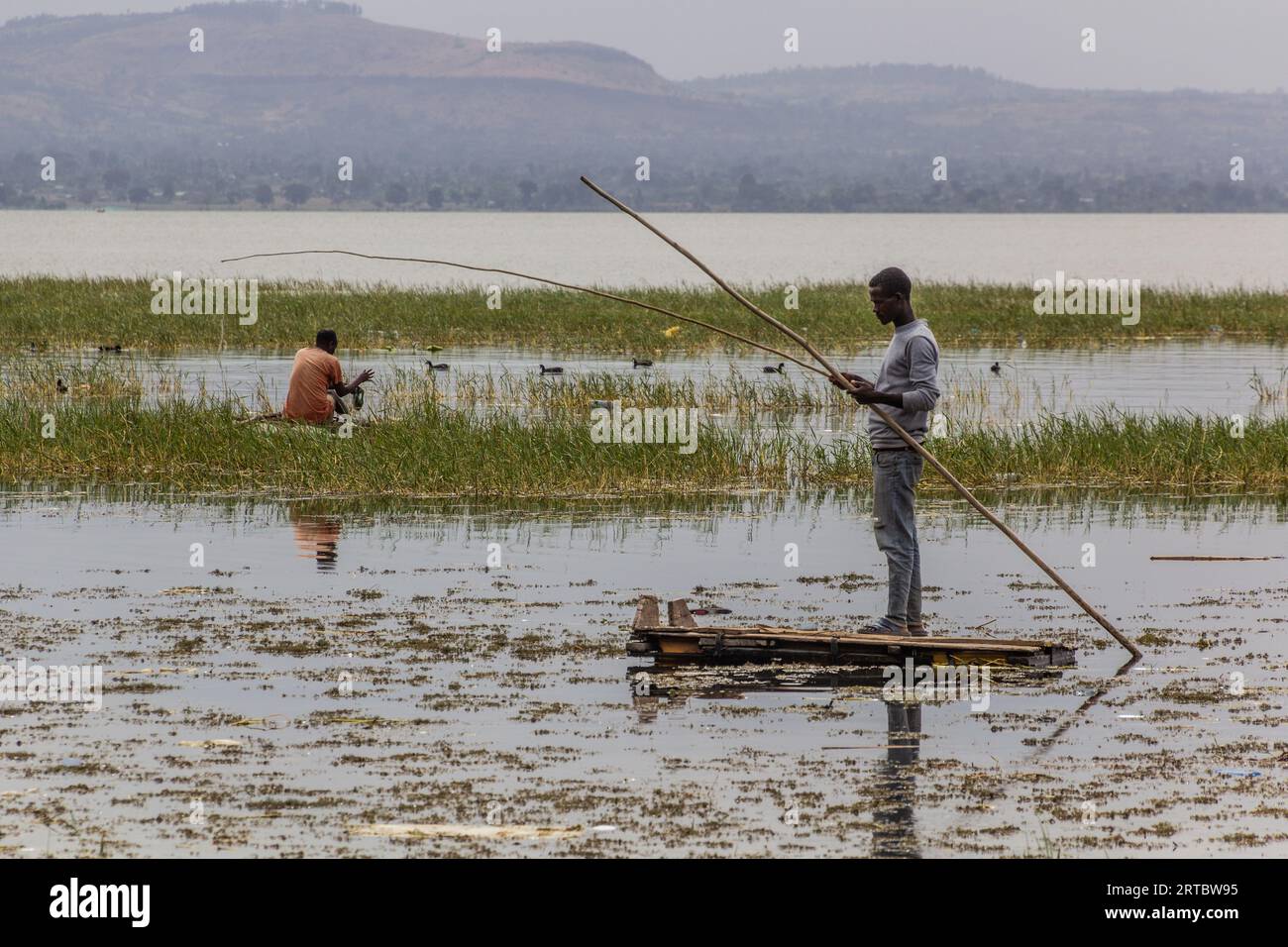 HAWASSA, ETHIOPIA - JANUARY 27, 2020: Fishermen at Awassa lake ...