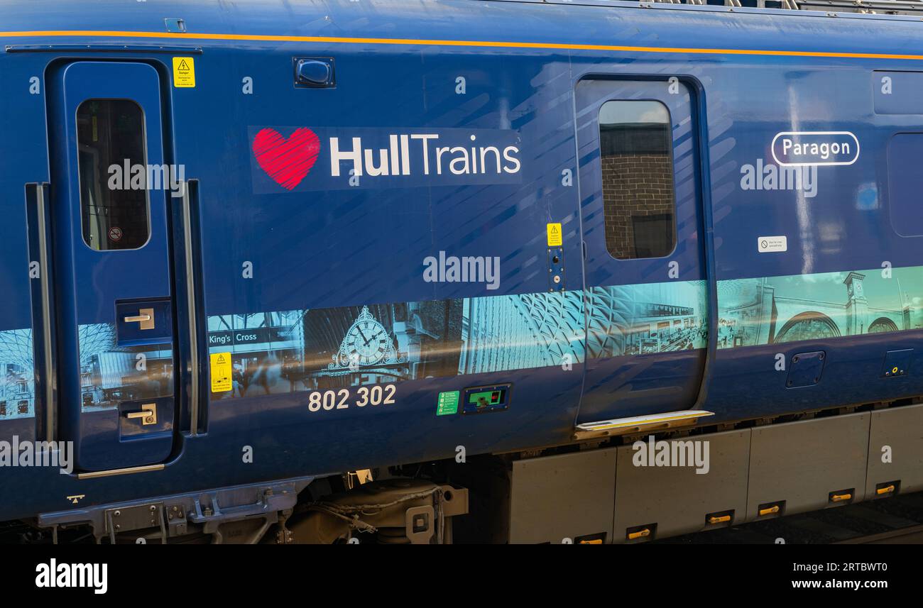 Grantham, Lincolnshire, UK – A Hull Train stood on a platform at ...