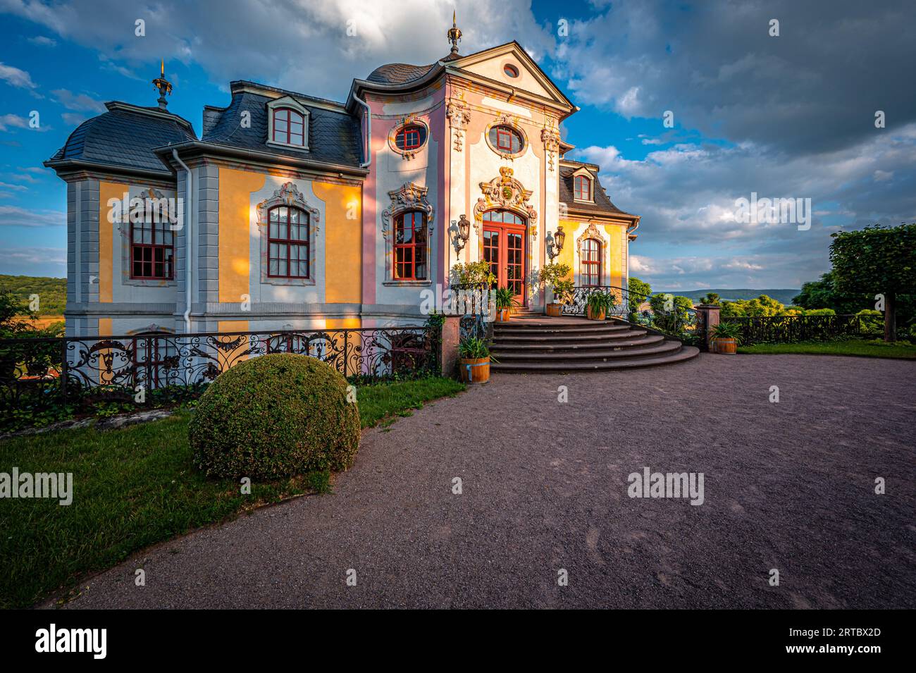 View of the rococo castle in the castle grounds of the Dornburg Castles ...