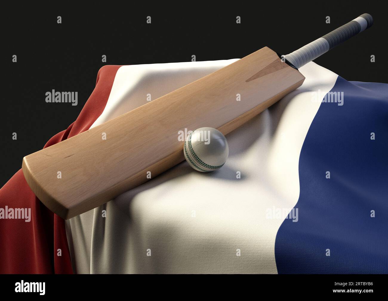 A plinth with a cricket ball and bat resting on a draped Netherlands ...