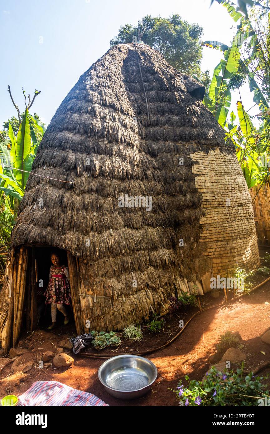 DORZE, ETHIOPIA - JANUARY 30, 2020: Traditional Dorze hut woven out of ...