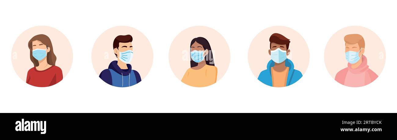 People avatars in medical masks. Flat design. Set of faces in medical ...