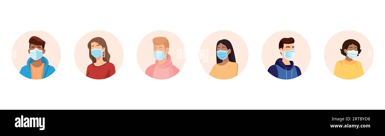 People avatars in medical masks. Flat design. Set of faces in medical ...