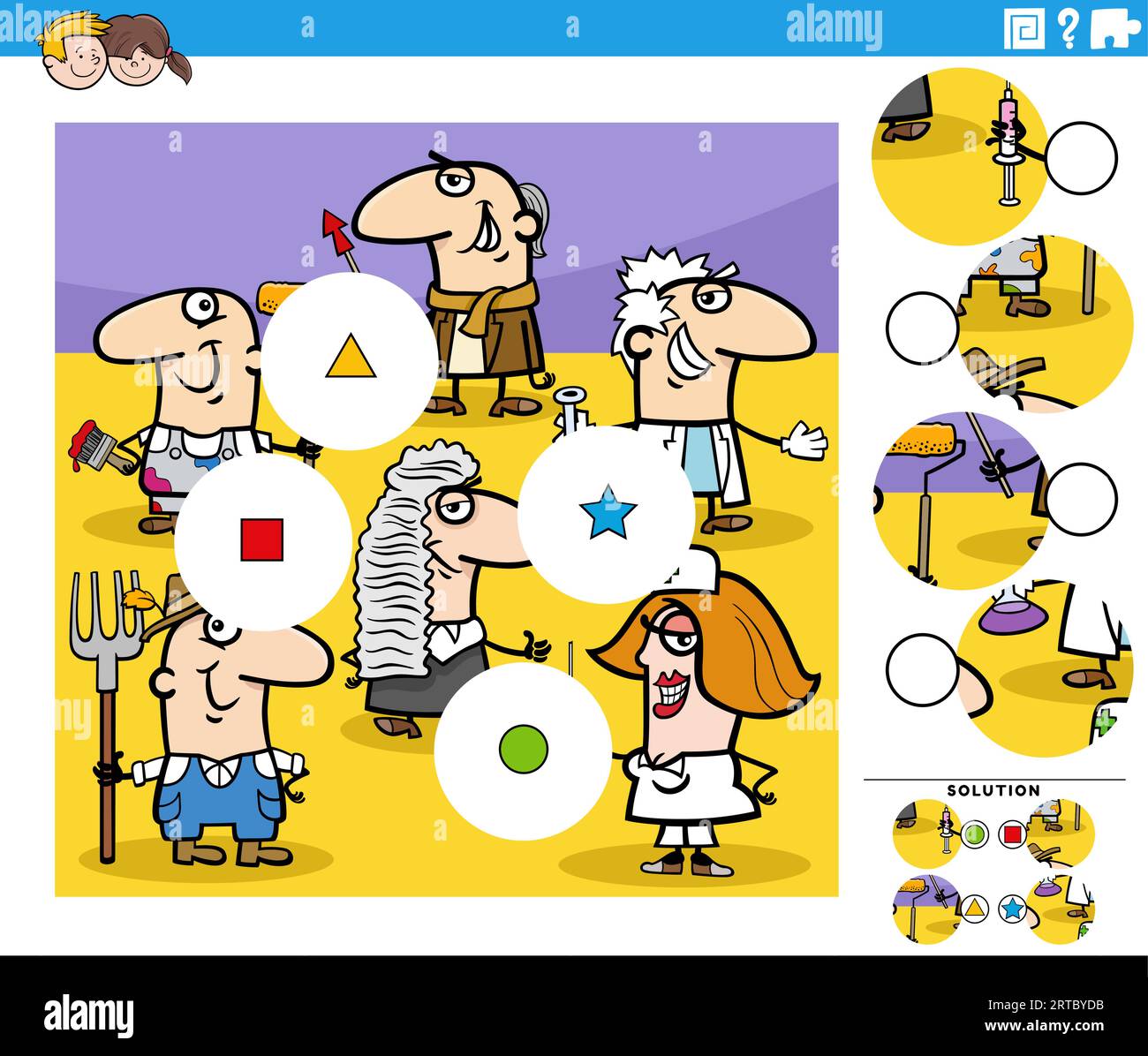 Cartoon illustration of educational match the pieces jigsaw puzzle game ...