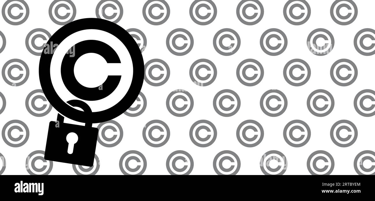 Cartoon copyright or C letter and padlock. right of first publication ...