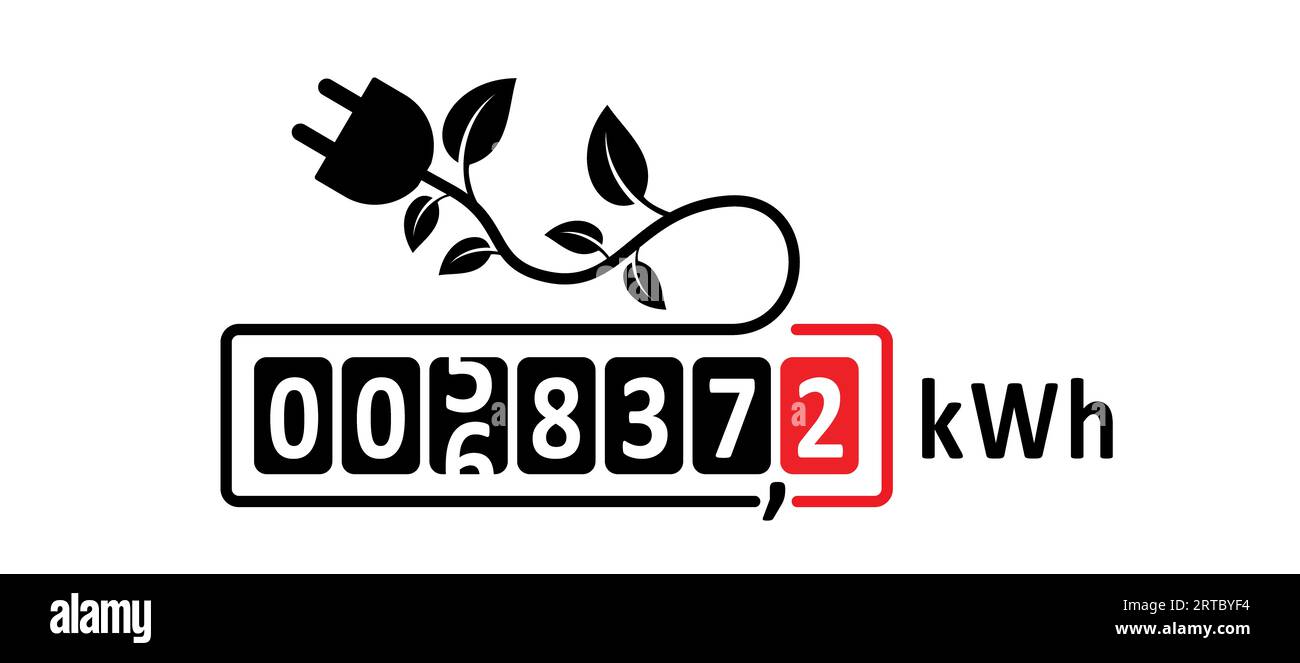 Eco, bio electricity meter counter and leaves. Technology electrical ...