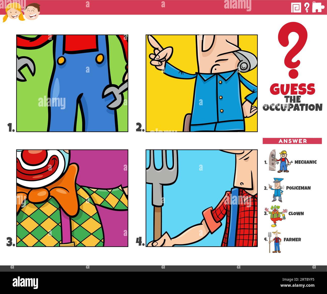 Cartoon illustration of educational game of guessing the occupation ...