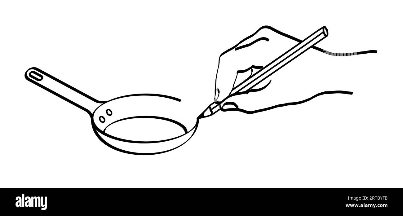 Drawing kitchen cookware pot tool Black and White Stock Photos & Images ...