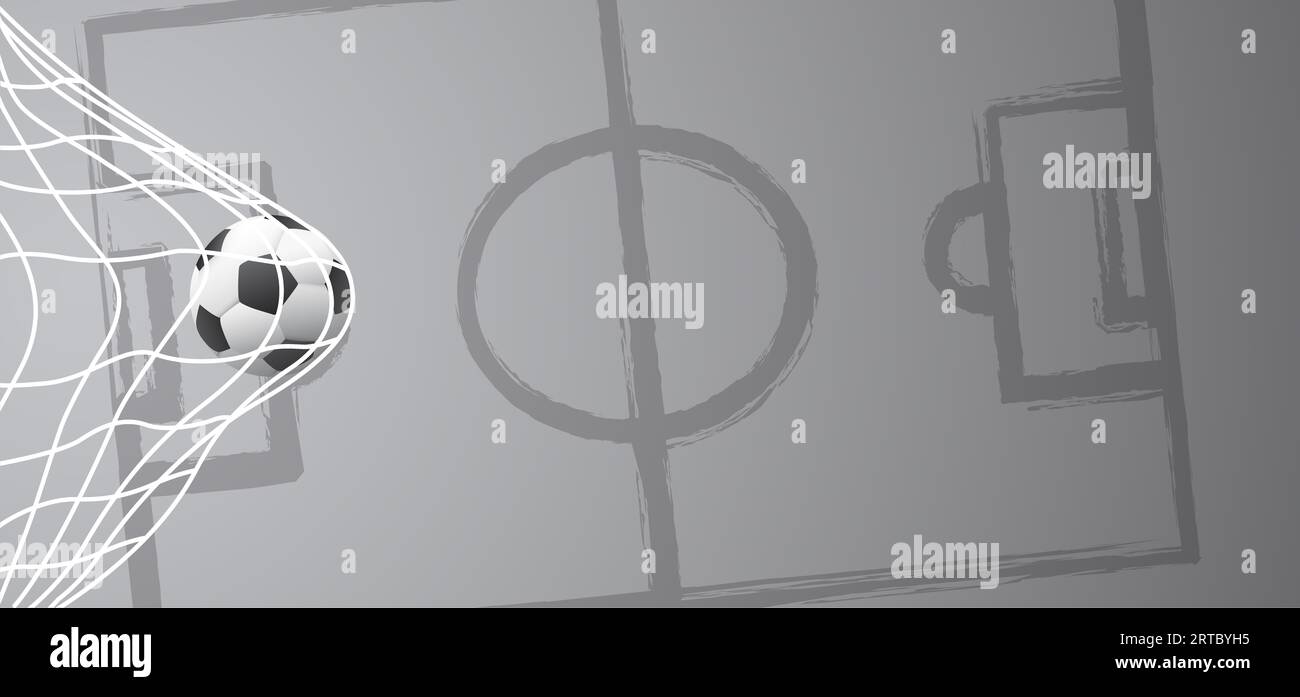 Soccer ball in goal. Goal net. Soccer border on green football grass ...