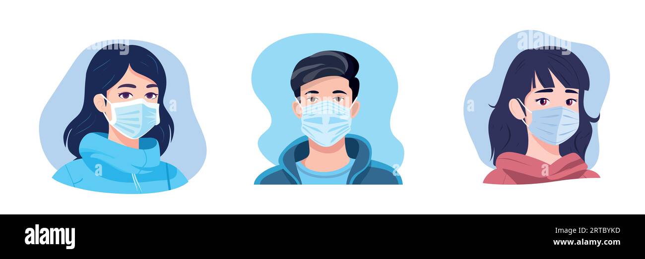 People avatars in medical masks. Flat design. Set of faces in medical ...