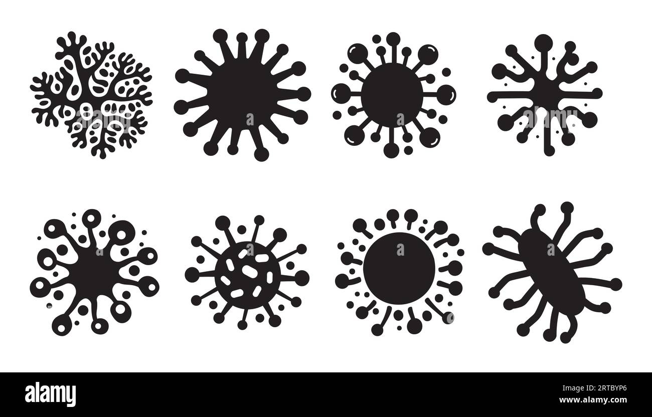 Set of bacteria, superbugs and viruses icons isolated Stock Vector ...