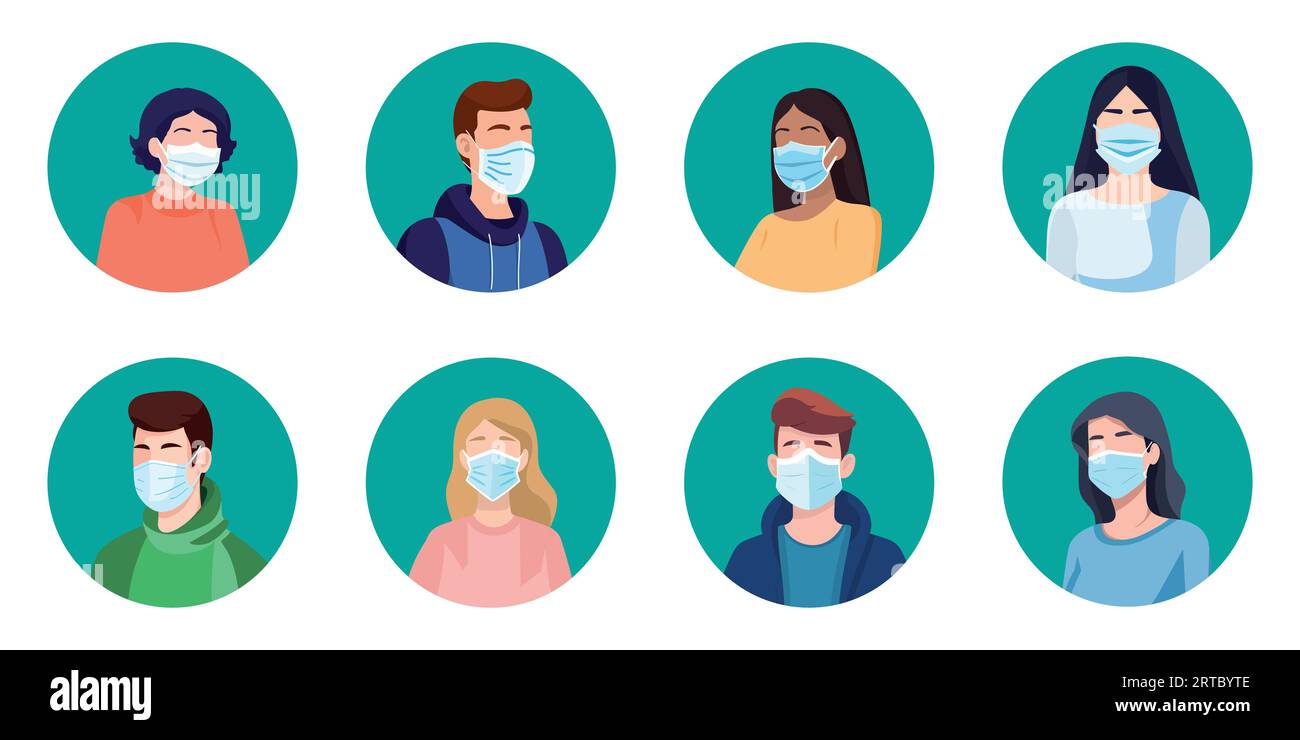 People avatars in medical masks. Flat design. Set of faces in medical ...