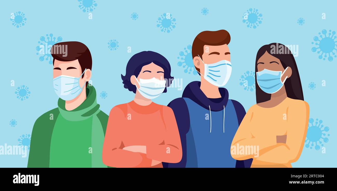 Group of people wearing medical masks to prevent illness, flu, covid in ...