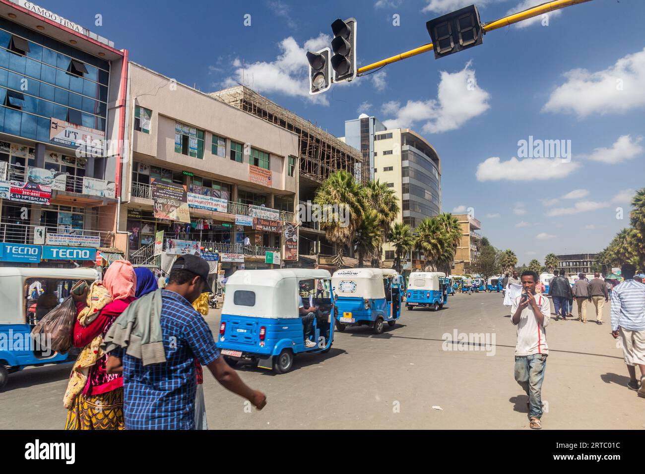 SHASHAMANE, ETHIOPIA - JANUARY 28, 2020: Traffic on the main road in ...