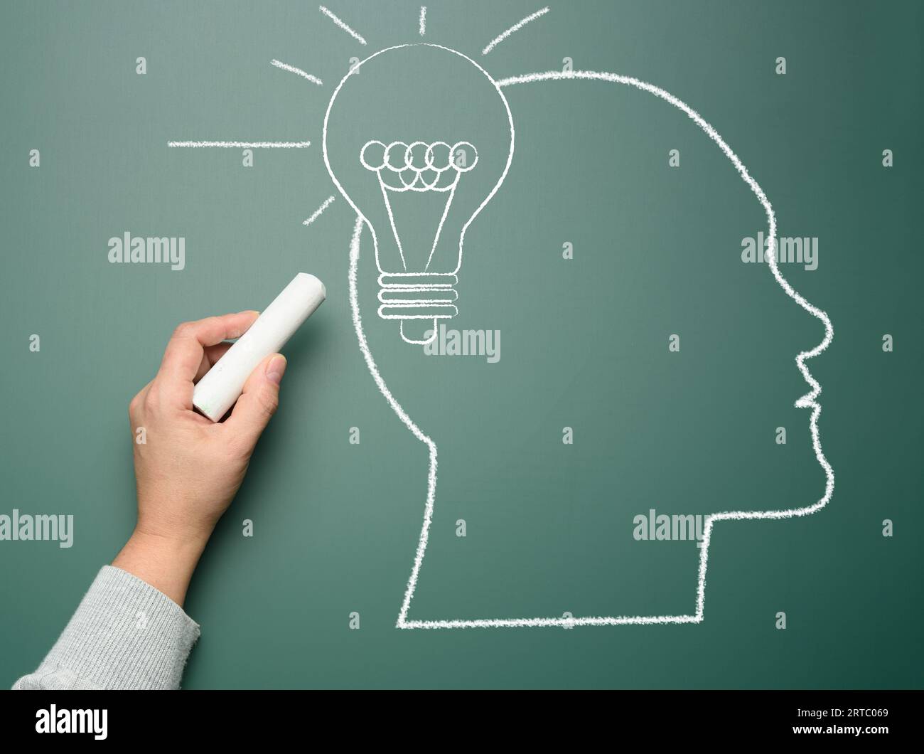 Silhouette of a human head drawn with chalk and an electric lamp ...