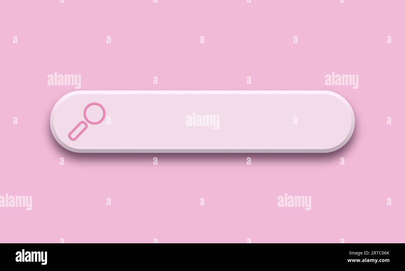 Pink search bar on a pink background, data entry column. 3D ...