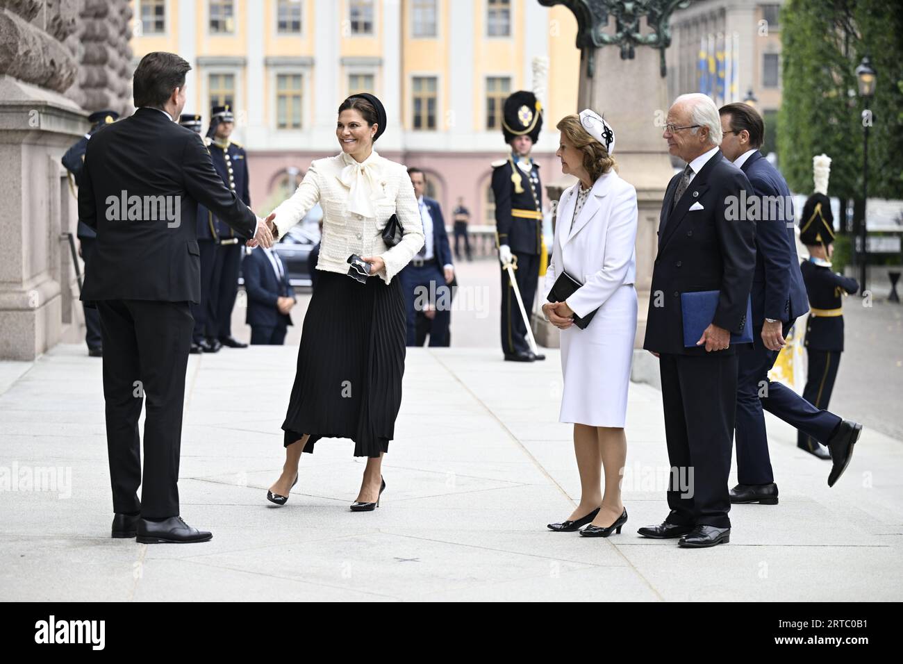 The Speaker Andreas Norlén greets Queen Silvia, King Carl XVI Gustaf ...