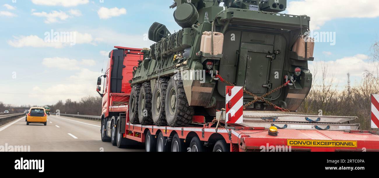 Back view armoured personnel carrier stryker with air defense system ...