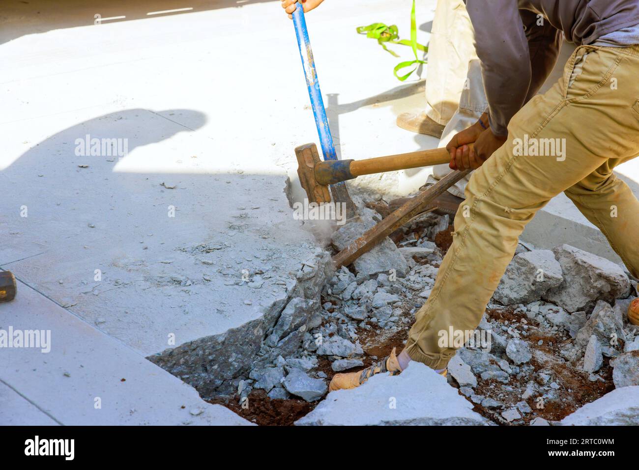 Pavement repair following concrete sidewalk destruction old demolition ...