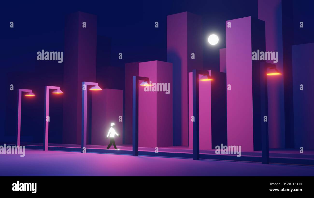 Futuristic night city view with skyscrapers. 3d illustration. High ...