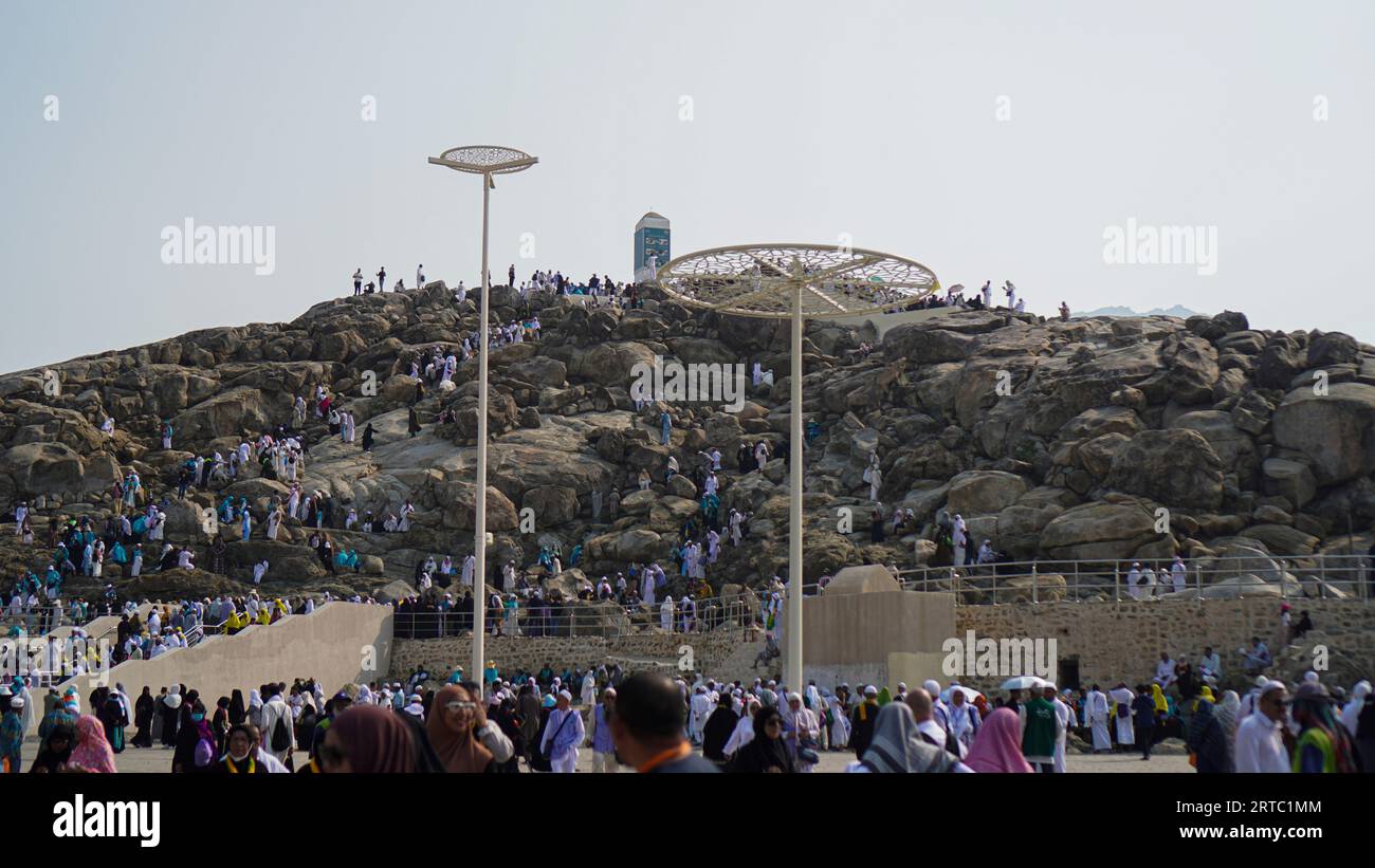 Medina, Saudi Arabia - August 26, 2023: People gather in Mount Arafat ...