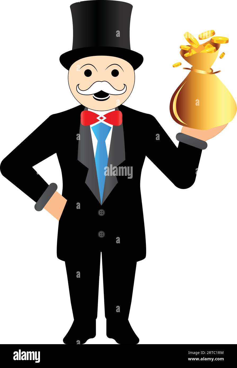 Rich Uncle Penny bag Monopoly Character Vector Illustration Stock ...