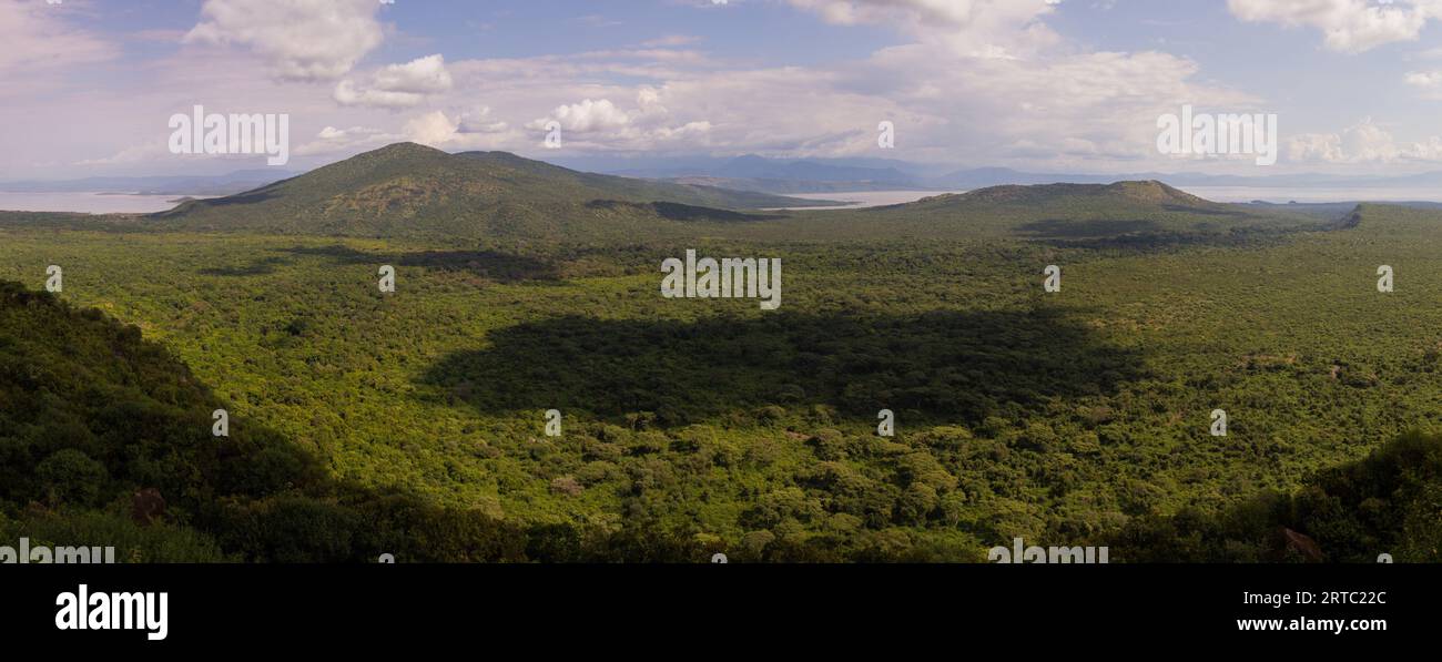 Aerial view of Nechisar National Park between Abaya and Chamo lakes ...
