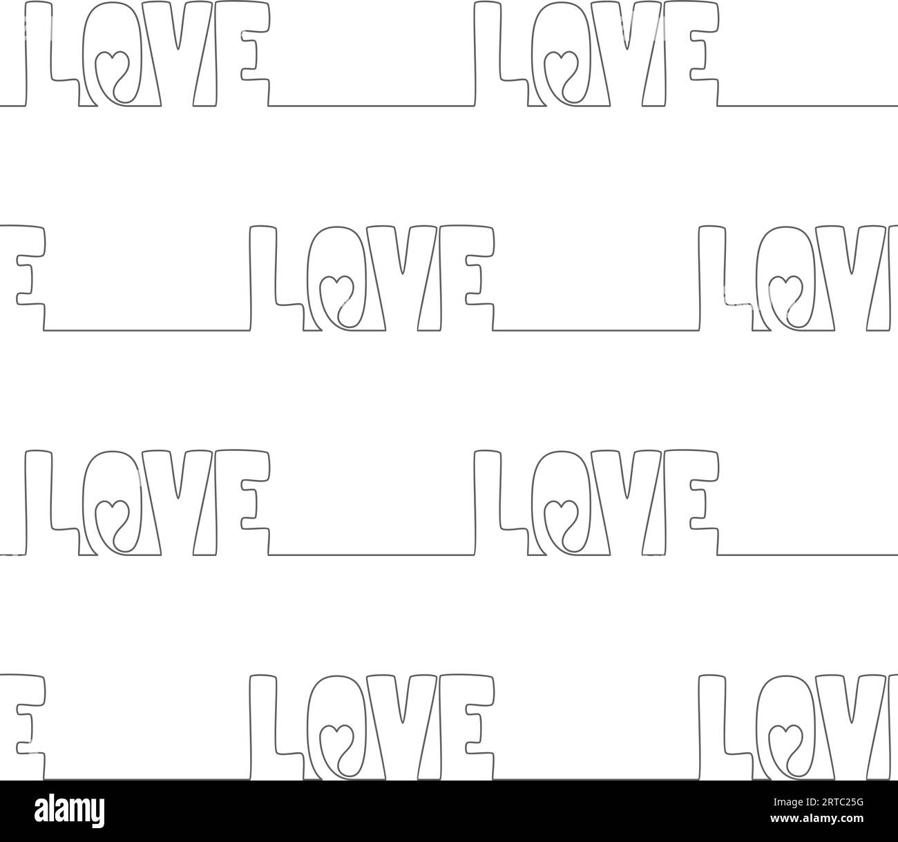 Seamless pattern made of single line drawing LOVE text with heart ...