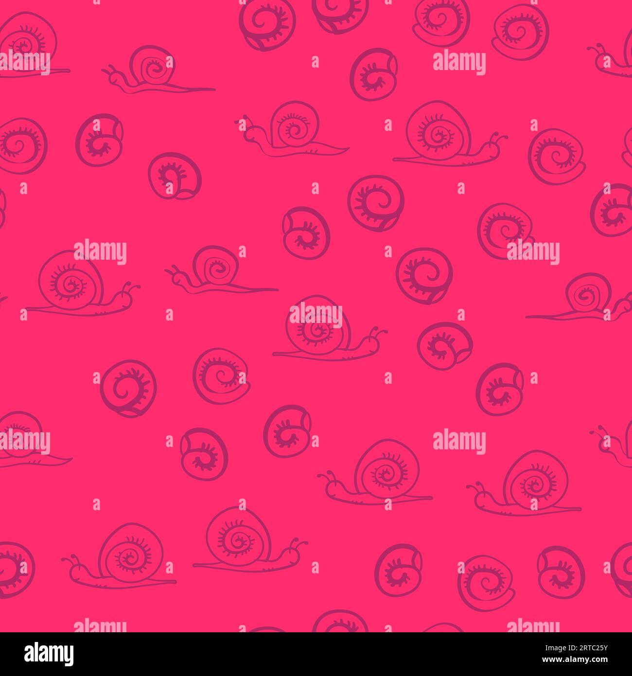 Seamless hand drawn vector snails pattern, Vibrant pink background ...