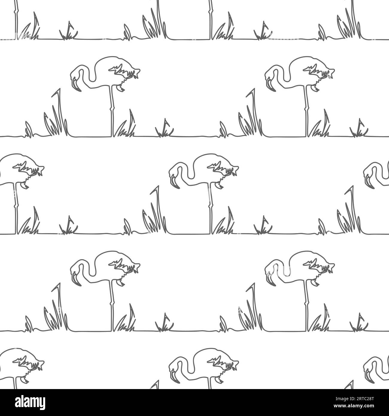 Seamless pattern made of single line drawing flamingo standing on one ...