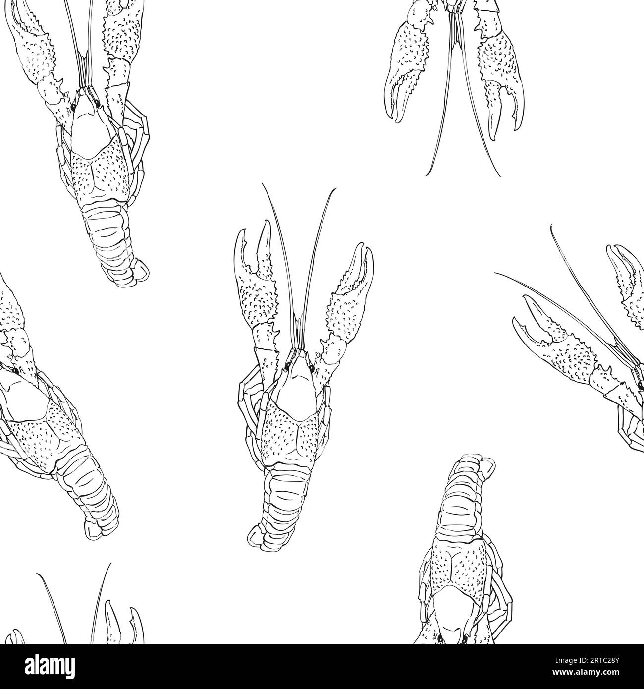 Seamless vector pattern with hand drawn sketch of crayfish on white ...