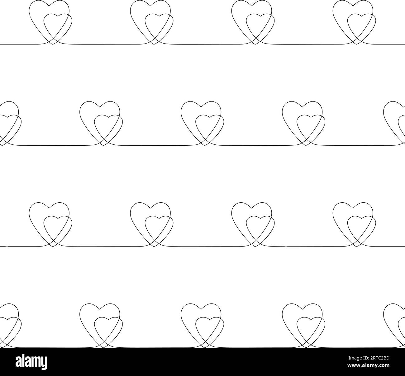 Seamless pattern made of single line drawing of two hearts, Black ...