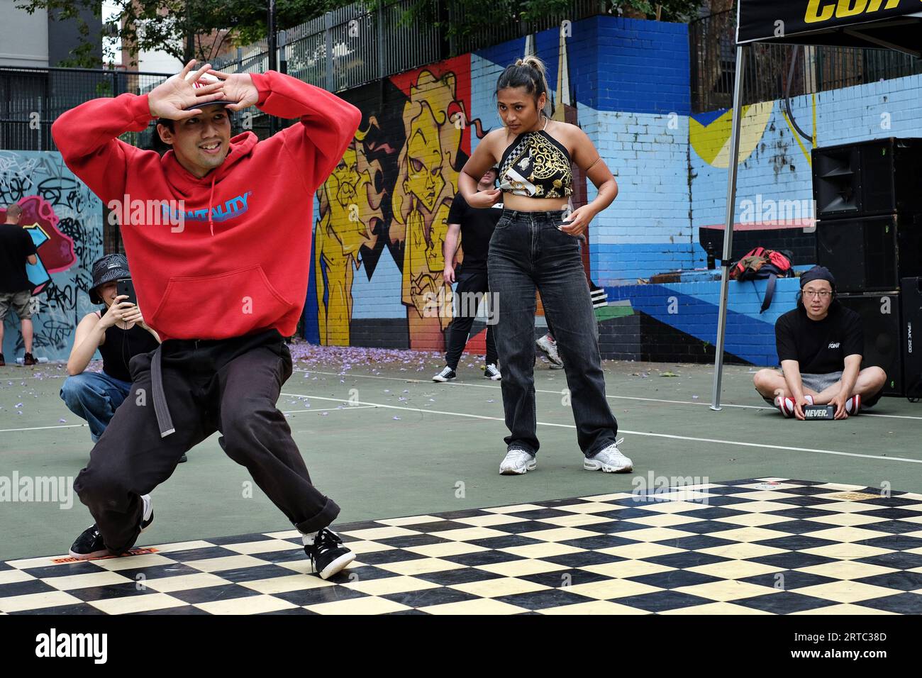 Dropping, breakdancing team battle performance, fierce dance ...