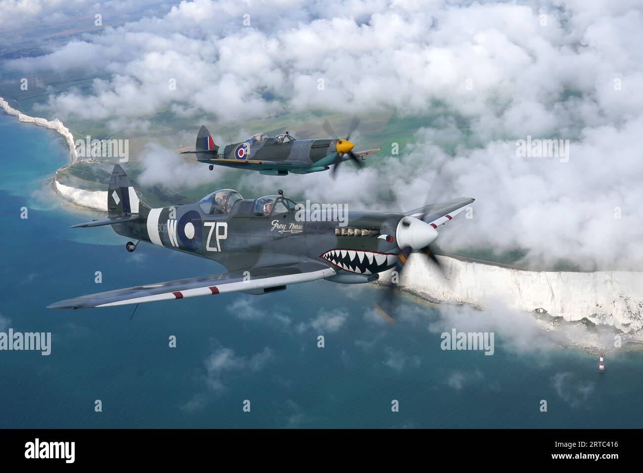 Two Spitfires flying over Kent as part of an event organised by the ...