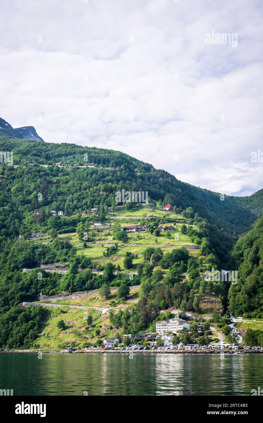View of the serpentines of the Eagle Walk in Geiranger, Unesco World ...