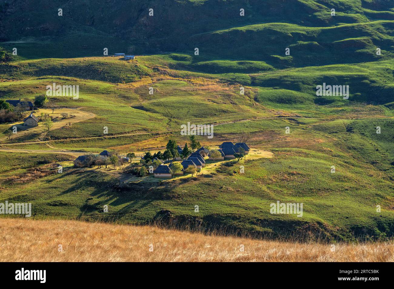 Deep view of cottages, Lotheni, Drakensberg, Kwa Zulu Natal, Maloti ...
