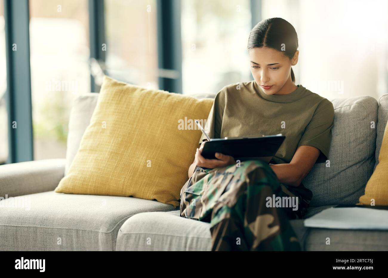 Sign, therapy or woman writing on application or contract, form ...