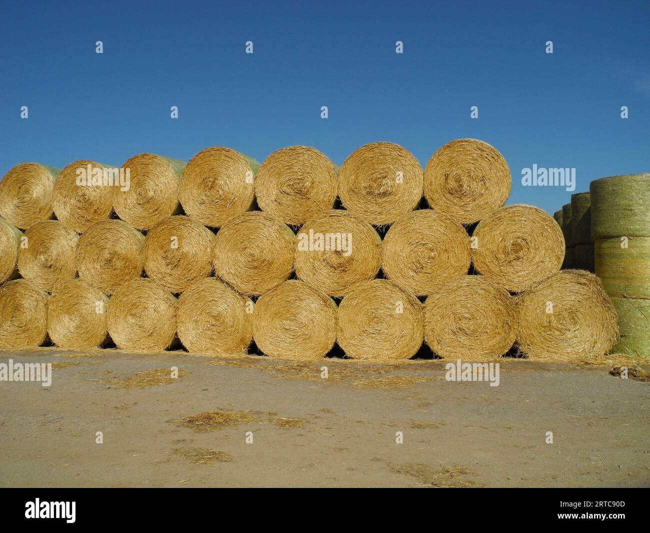 Austria, stacked straw bales used as bedding and fodder for cattle ...