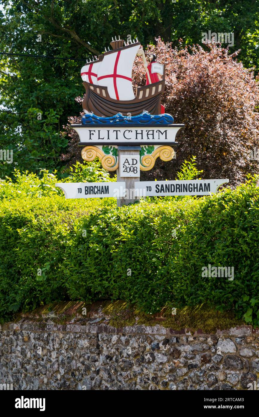Village signs on the royal estate in norfolk hi-res stock photography ...
