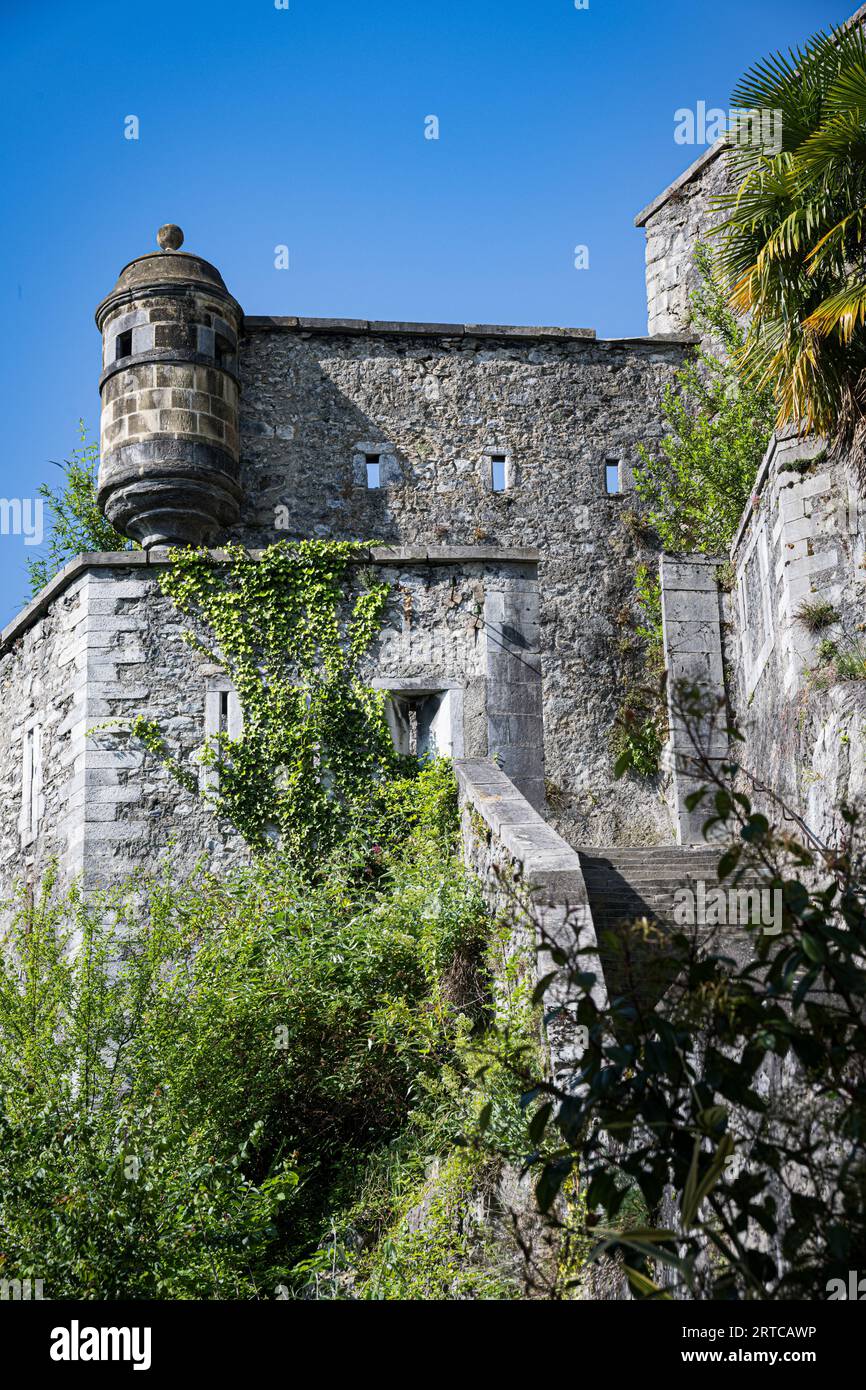 Castle walls in the town of Argeles-Gazost, Occitaine area of France ...
