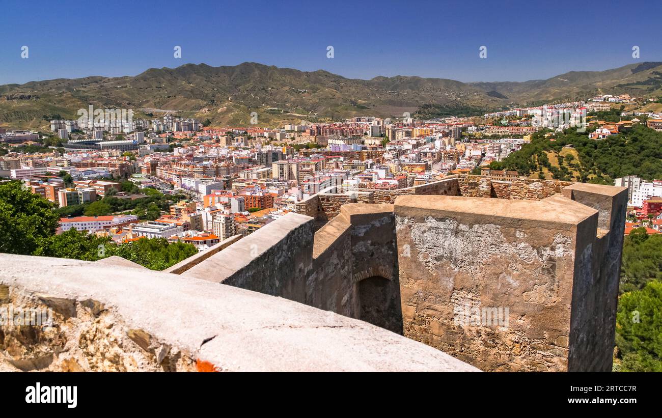 Walls and towers of the Castillo de Gibralfaro fortress overlooking the ...