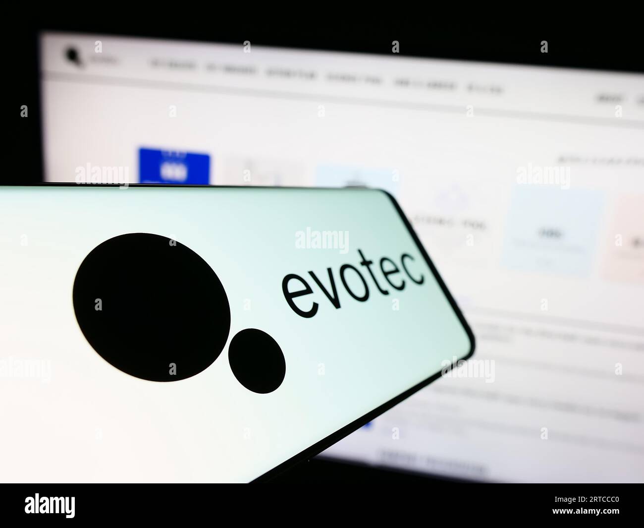 Mobile phone with logo of German drug discovery company Evotec SE on ...