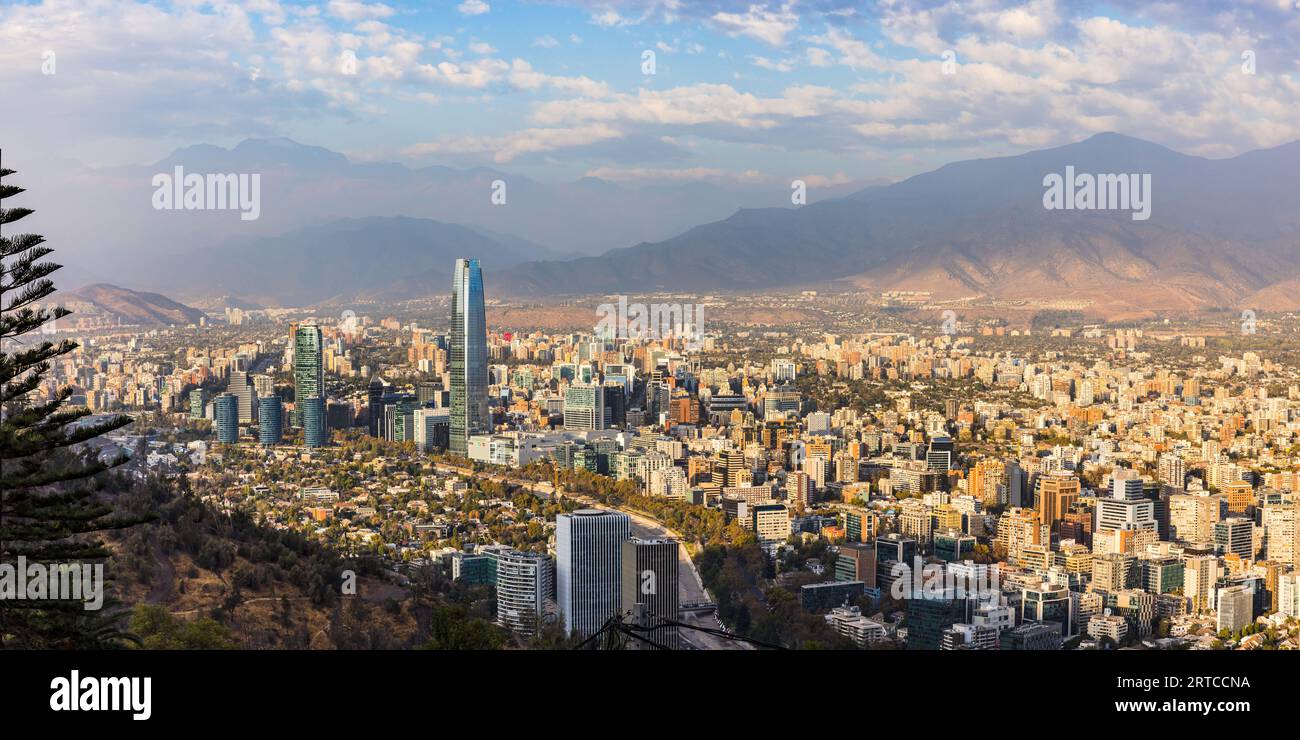 Panoramic view from the viewpoint at Cerro San Cristobal in Santiago de ...