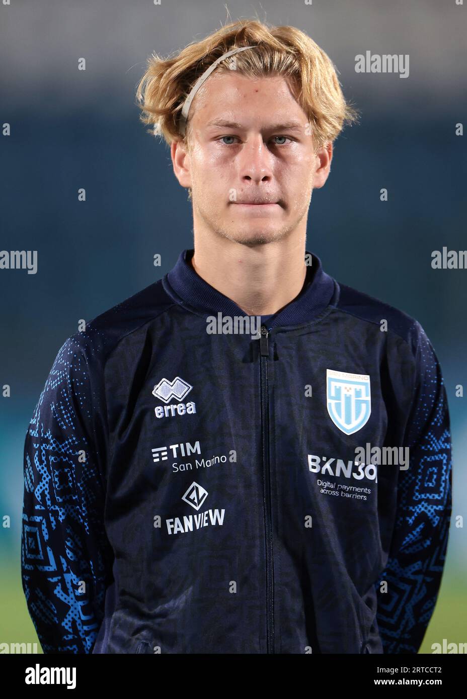 Serravalle, Italy, 10th September 2023. Lorenzo Lazzari of San Marino during the line up prior ...