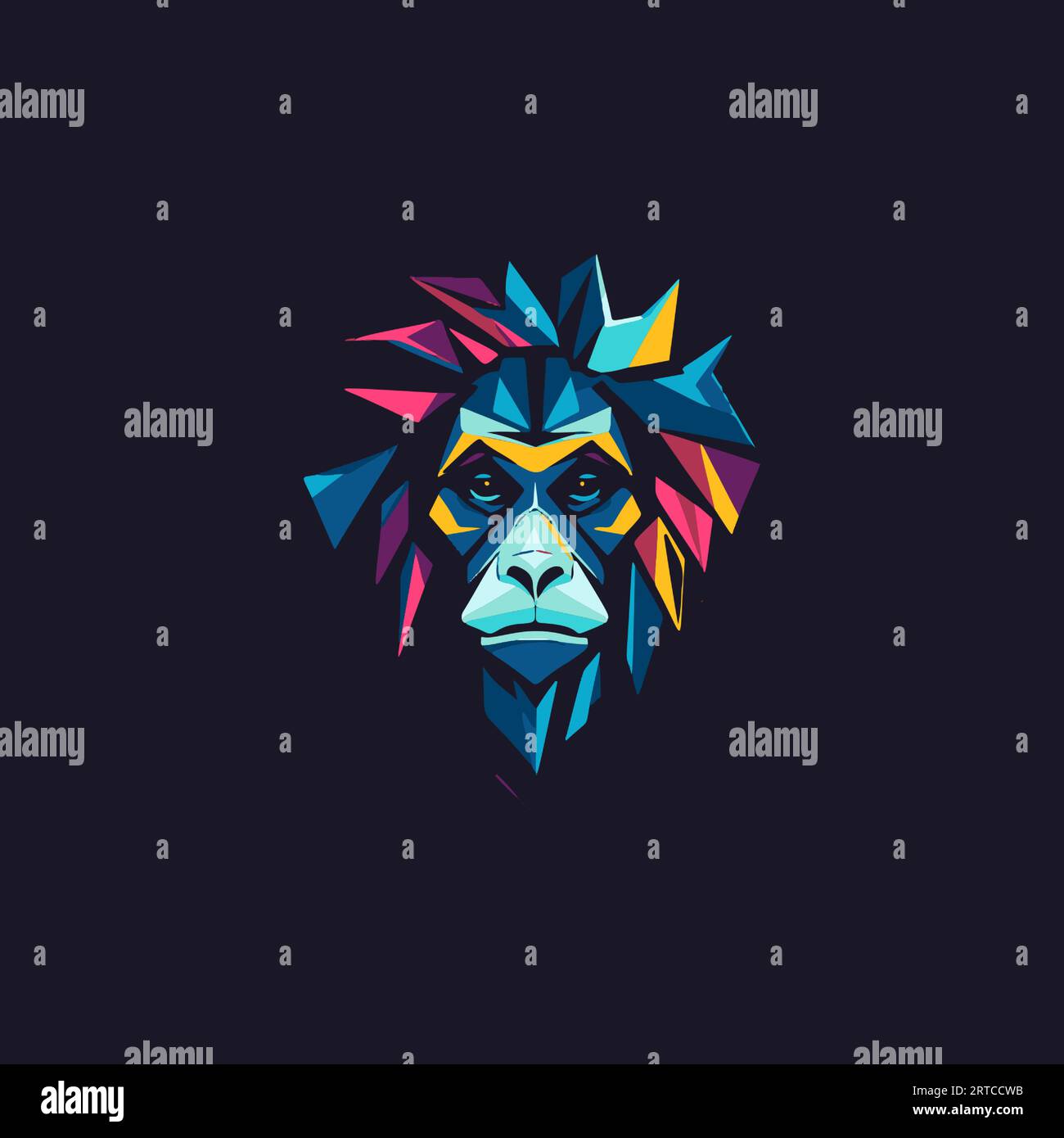 Colorful polygonal monkey head mascot logo, abstract geometric ...