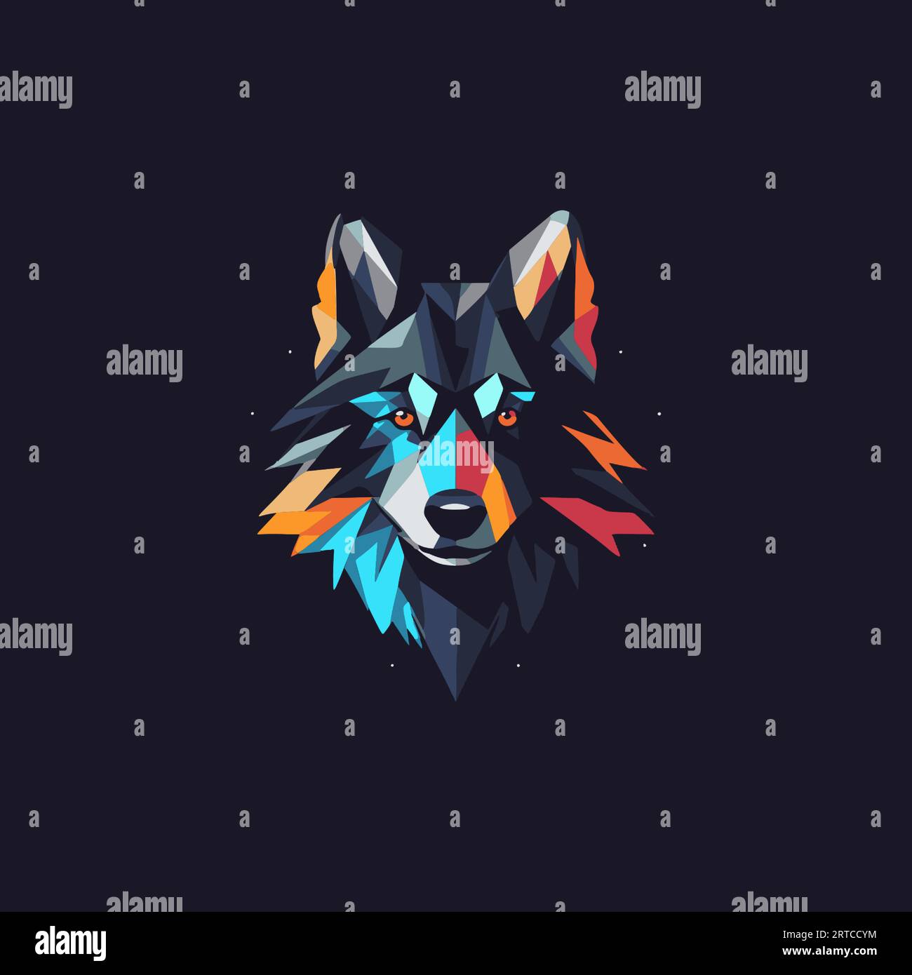 Colorful polygonal wolf head mascot logo, abstract geometric animal ...