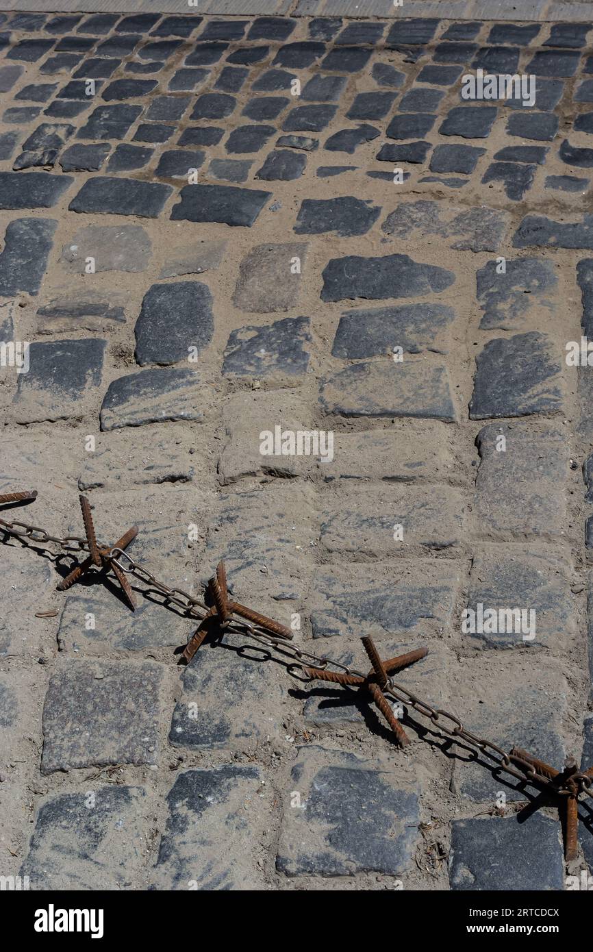 War of Russia against Ukraine. Spikes to puncture the tires of Russian ...