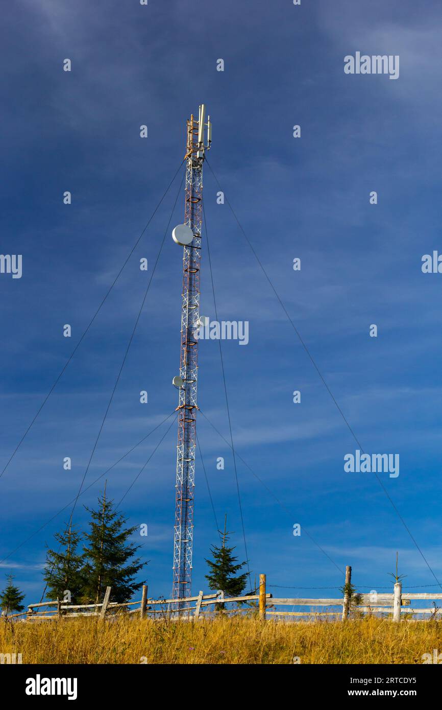 Telecommunication tower with radio, microwave and television antenna system located in the ...