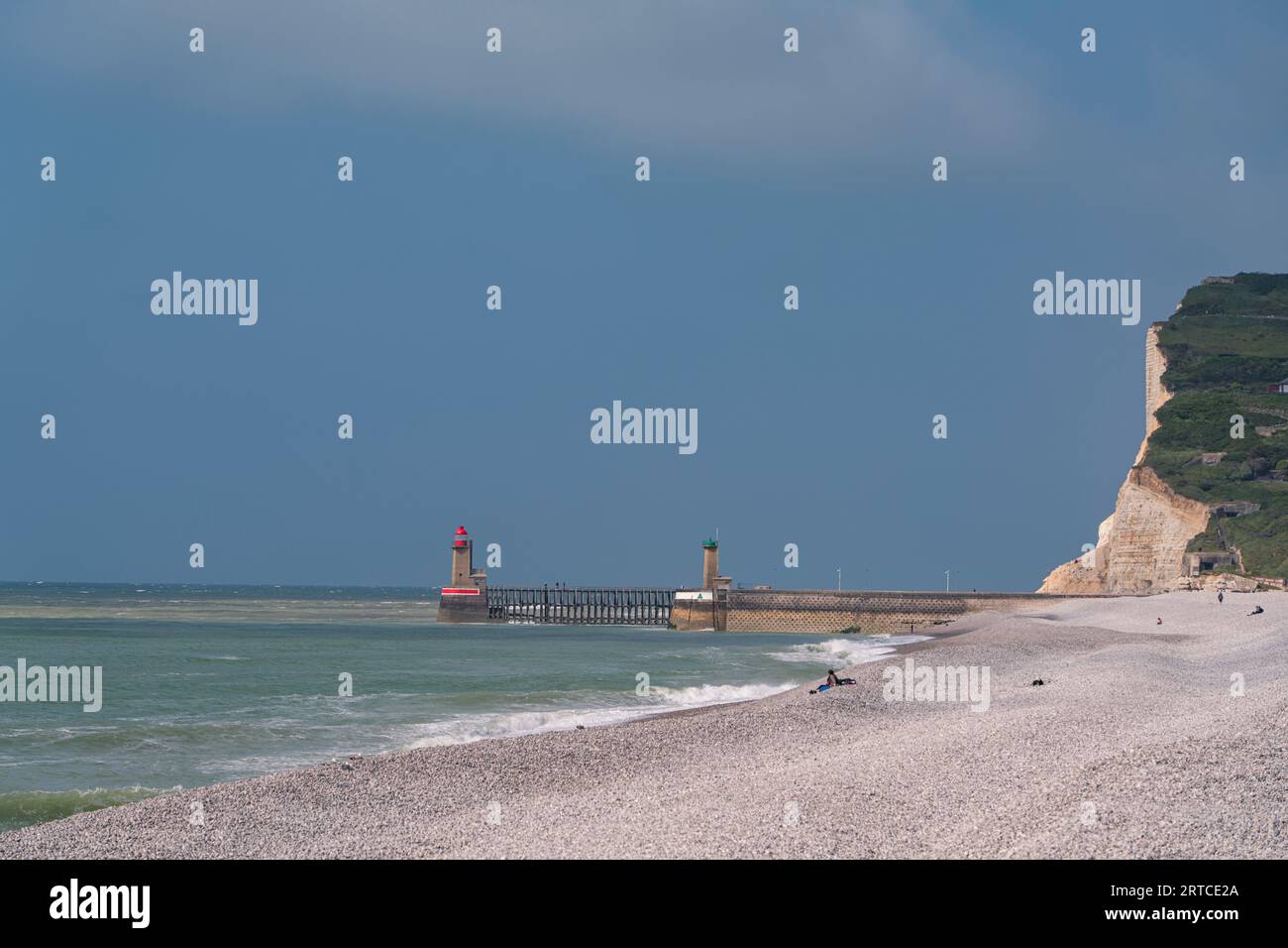 Fecamp beach and lighthouses, Normandy, France Stock Photo - Alamy