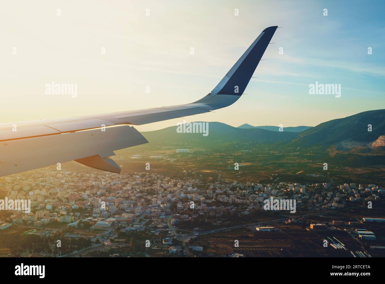 Wing of an airplane, view from window Stock Photo - Alamy